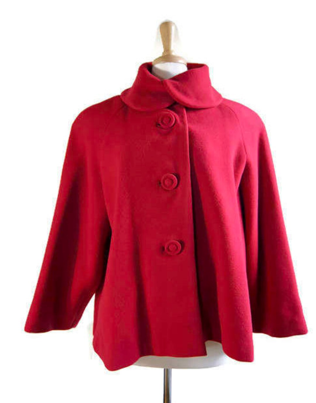 Vintage Women's Jacket Coat Big Buttons Red Outerwear Retro Warm Winter ...