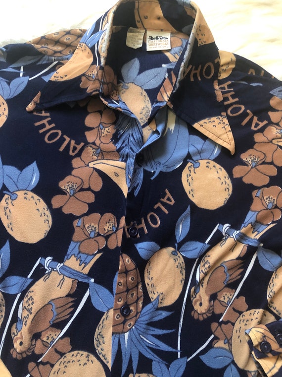Vintage Men's 1960s 70s Blue Aloha Hawaii Print Calif… - Gem