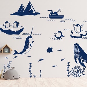 Arctic Sea Room, Penguin Decal, Narwhal Decal, Ocean Theme Room, Whale ...
