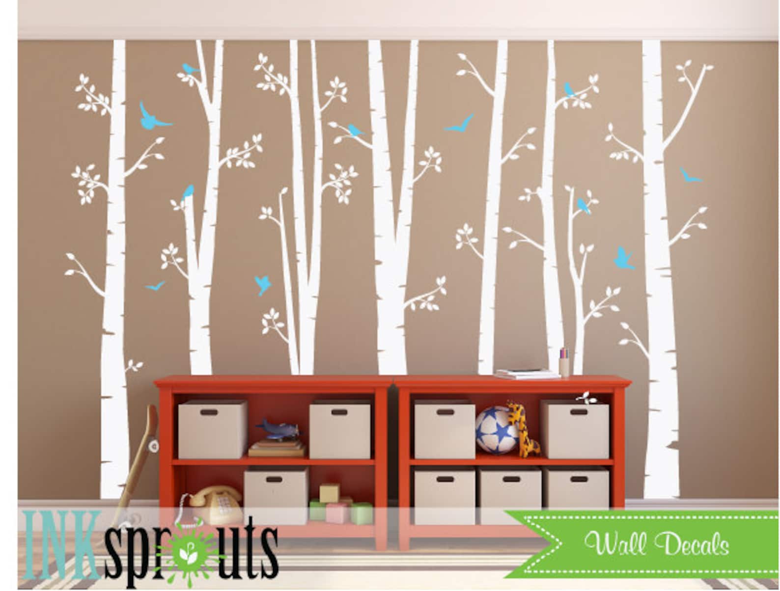 Birch Decal Set With Birds 7 Large Birch Trees Birch Decal - Etsy