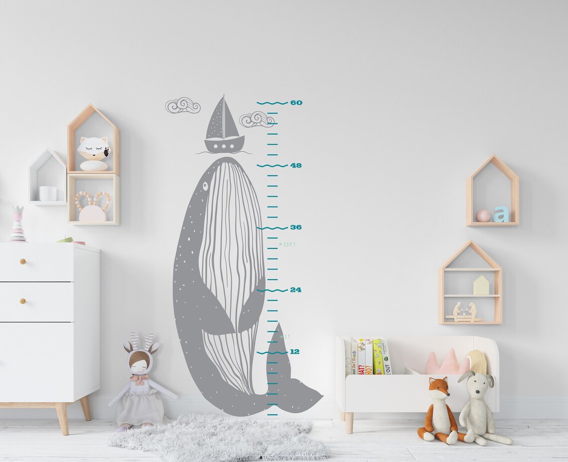 Whale Grow Chart Decal Child Growth Chart Under the Sea - Etsy