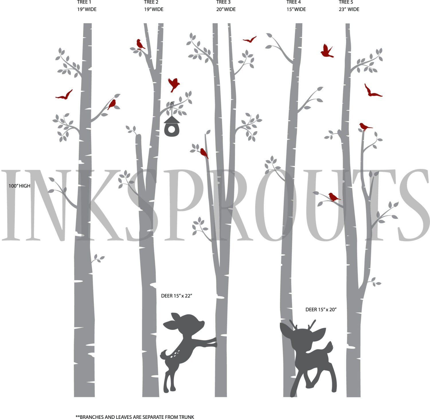 Birch Tree Decal With Deer, Nursery Decal, Birch Forest Decal, Baby ...