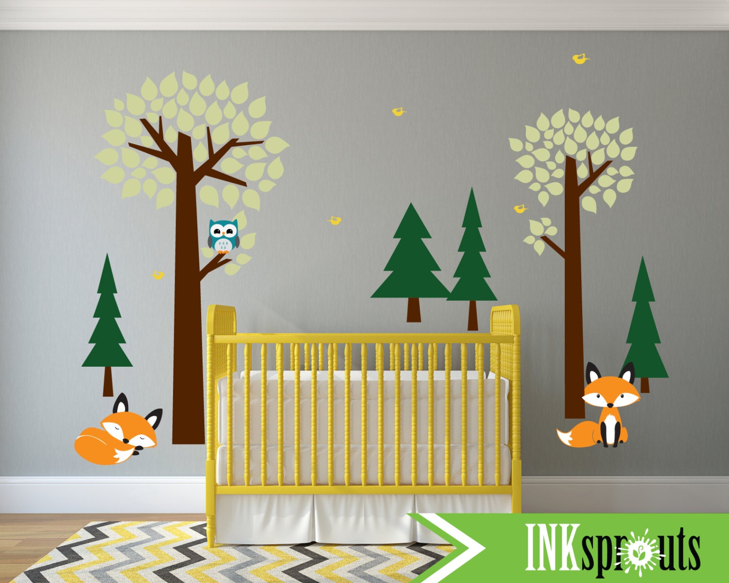 Forest Friends Wall Decal Trees With Fox Decal Cute Fox | Etsy