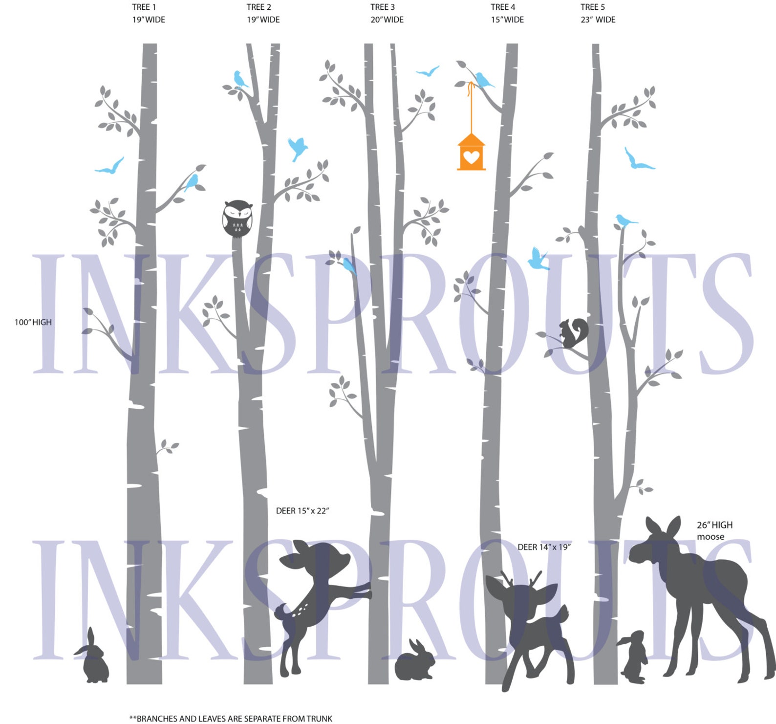 Birch Decal With Woodland Animals 5 Birch Decal Fawn | Etsy