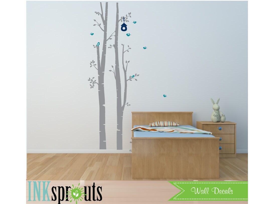 Birch Decal With Birds 2 Birch Decal Birch Tree Set Birch | Etsy