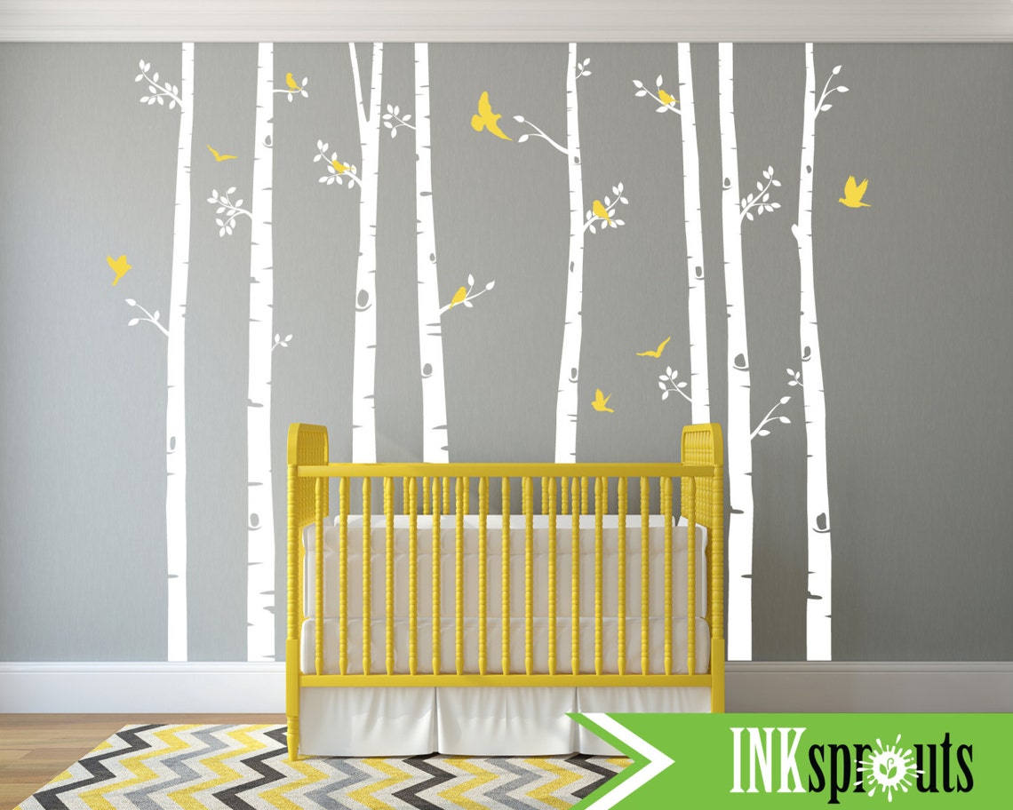Birch Tree Decal With Flying Birds Set of 8 Trees Large - Etsy