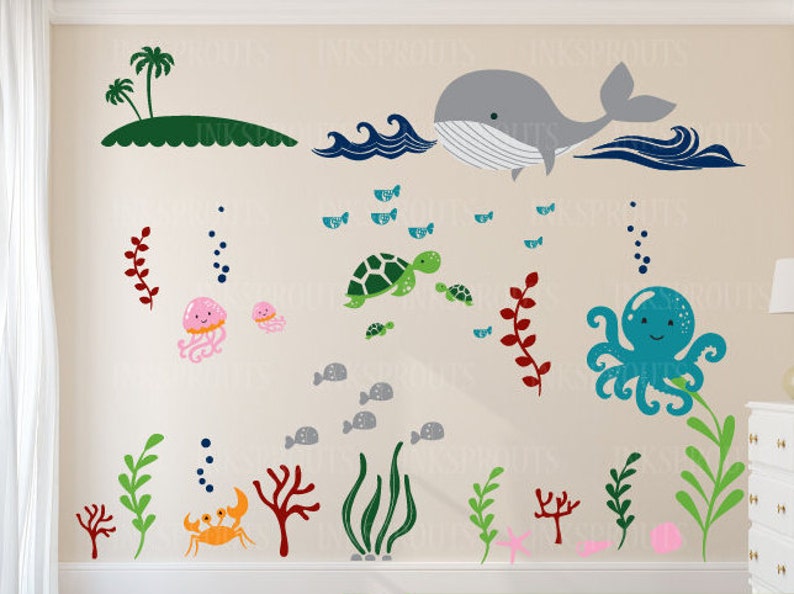 Under the sea Decal Large ocean animal scene Anchor Nautical | Etsy
