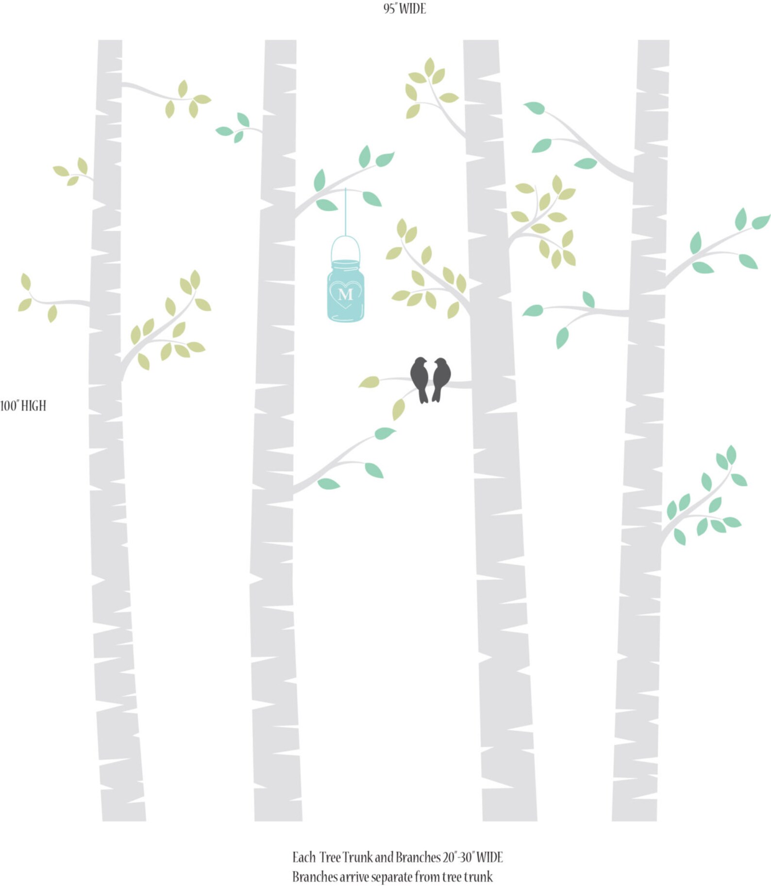 Birch Set With Birds Decal, Birch Decal, Large Birch Tree, Birch Forest ...