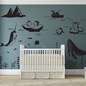 Arctic Sea Room, Penguin Decal, Narwhal Decal, Ocean Theme Room, Whale ...