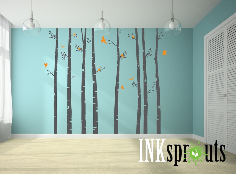 Birch Tree Decal With Flying Birds Set of 8 Trees Large - Etsy