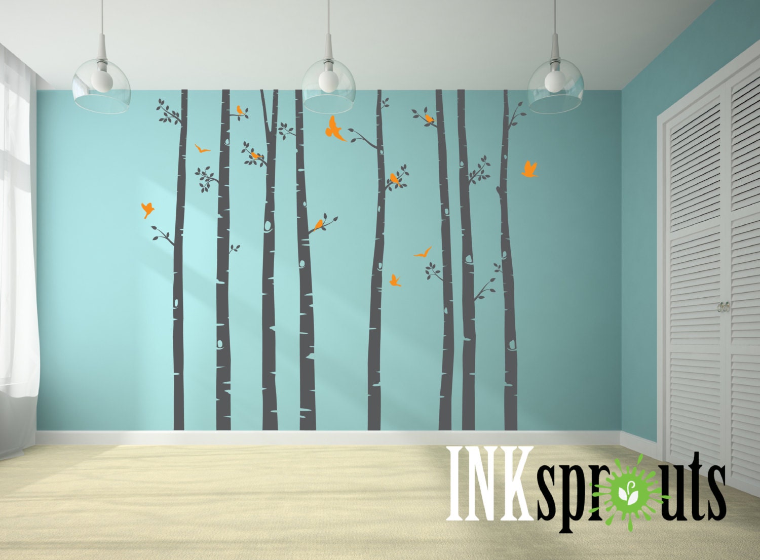 Birch Tree Decal With Flying Birds Set of 8 Trees Large - Etsy