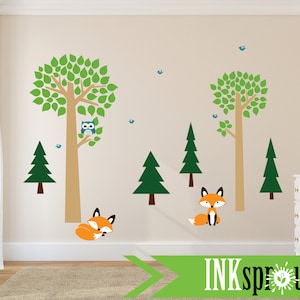 Forest Friends Wall Decal, Trees With Fox Decal, Cute Fox Decal ...