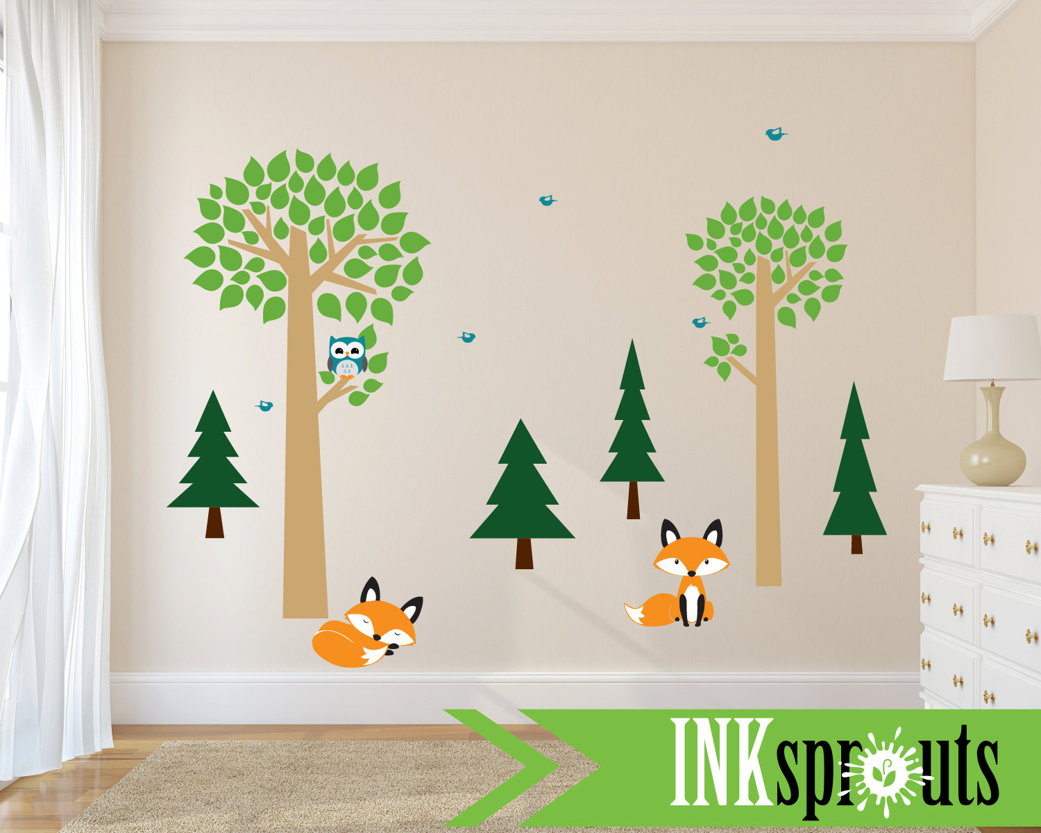 Forest Friends Wall Decal Trees With Fox Decal Cute Fox | Etsy