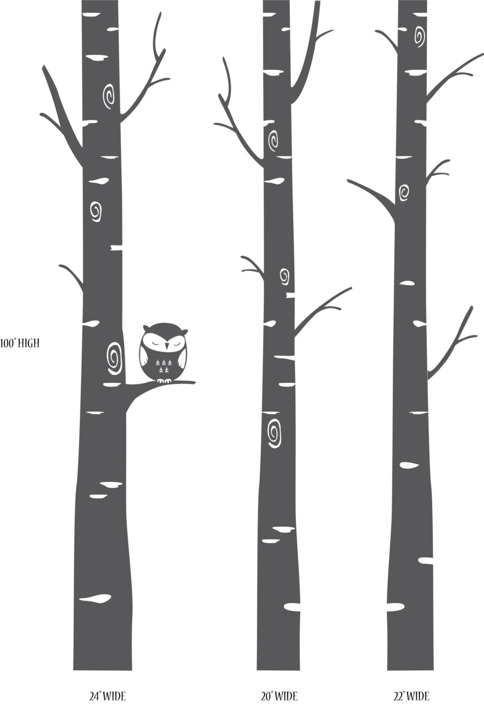 Birch With Owl Decal 3 Birch Tree Set Winter Birch Trees - Etsy