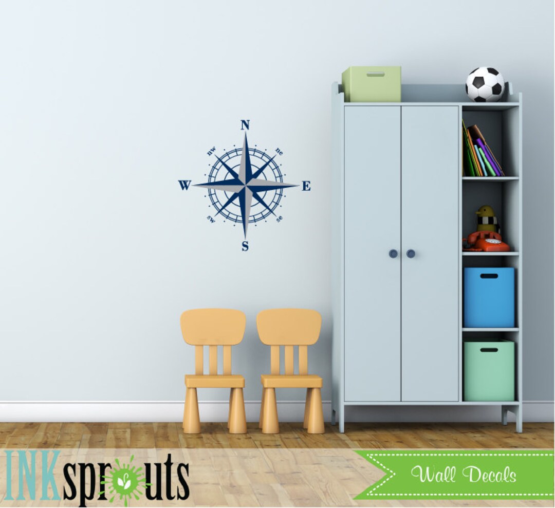 Nautical Compass Decal, Sea Theme Decal, Ocean, Nautical Decal, Modern ...