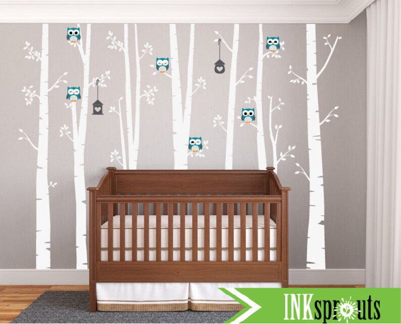 Large Birch Decal With Owls 7 Birch Trees Decal Birch Tree - Etsy