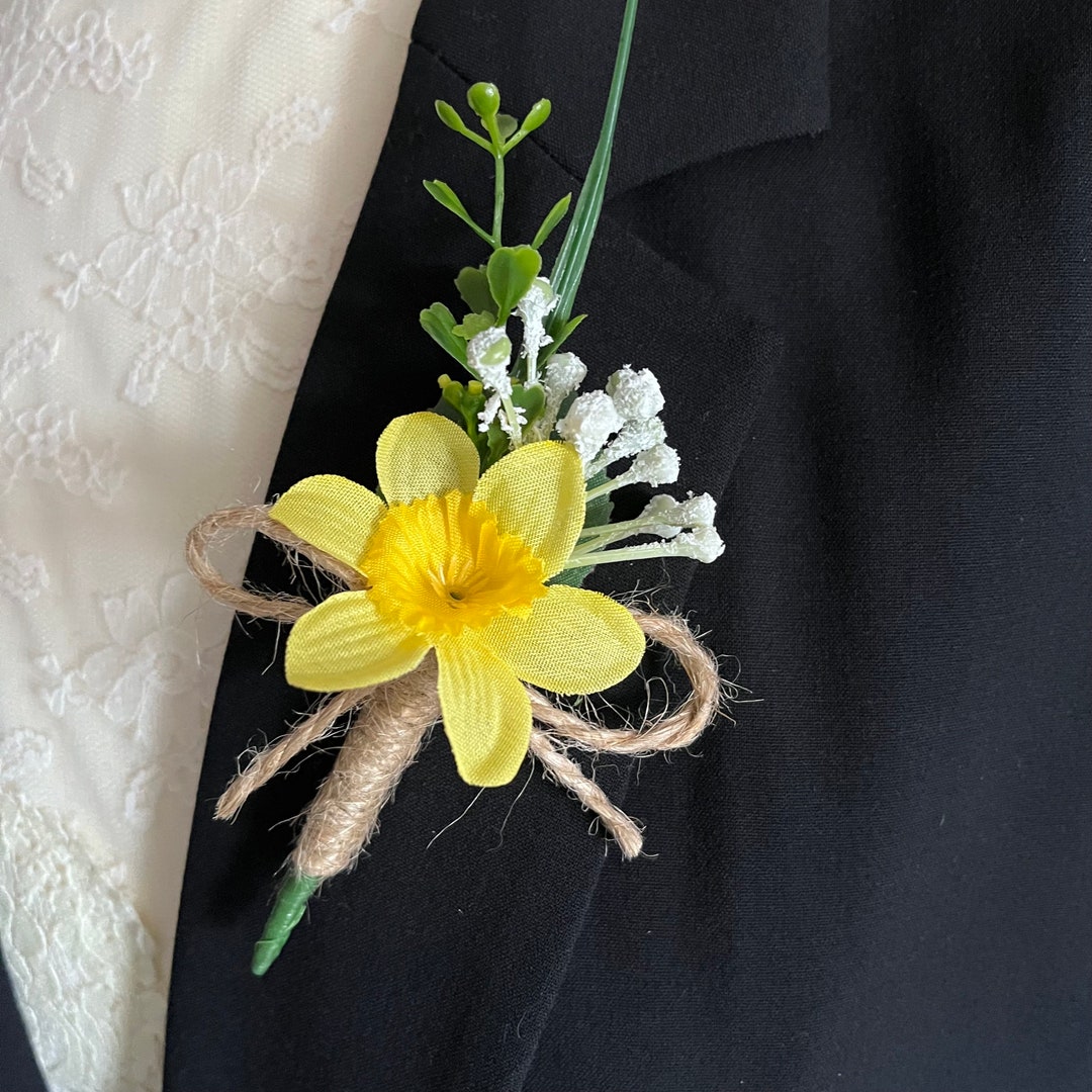 Daffodil Artificial Silk Flower Twine Stem Buttonhole With Pin - Etsy UK