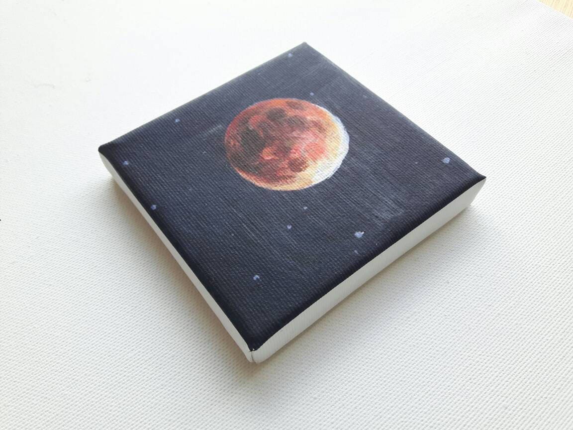 Small Moon Print, Canvas Print, Canvas, Tiny Painting, Small Canvas ...