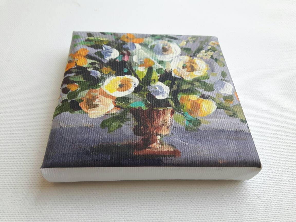 Small flower print print on canvas tiny painting small | Etsy