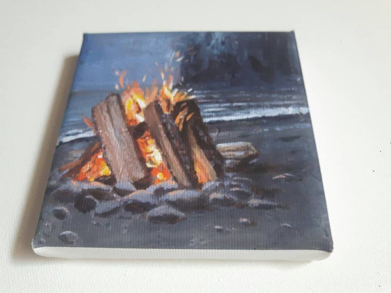 Small campfire print print on canvas tiny painting small | Etsy