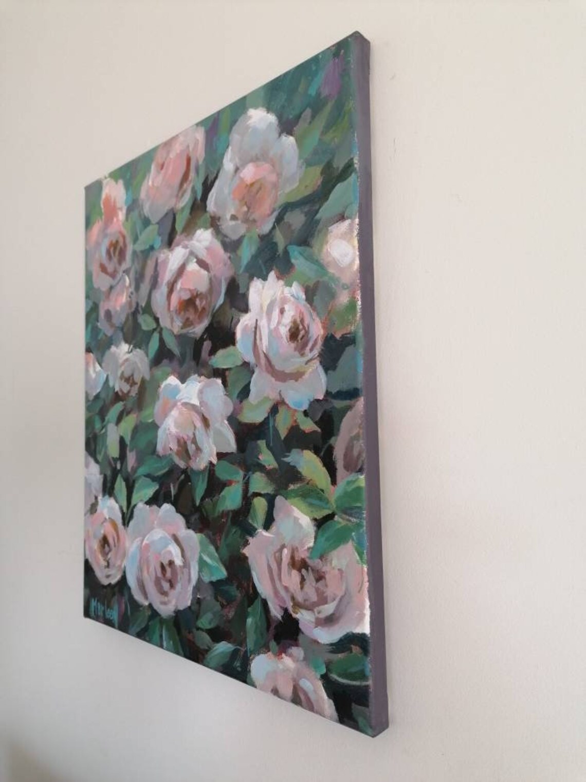 Garden Roses, Original Acrylic Painting, Floral Painting, Pink Flowers ...