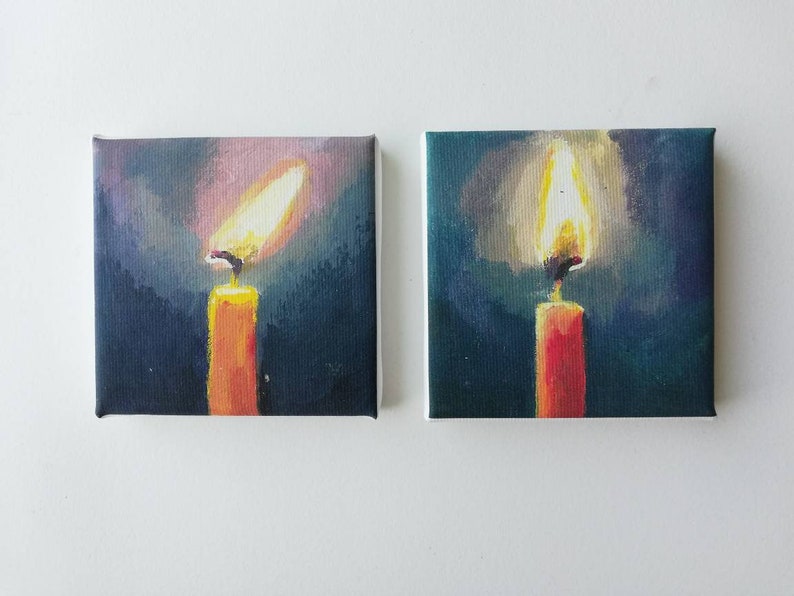 Flame small canvas print candle painting christmas print | Etsy