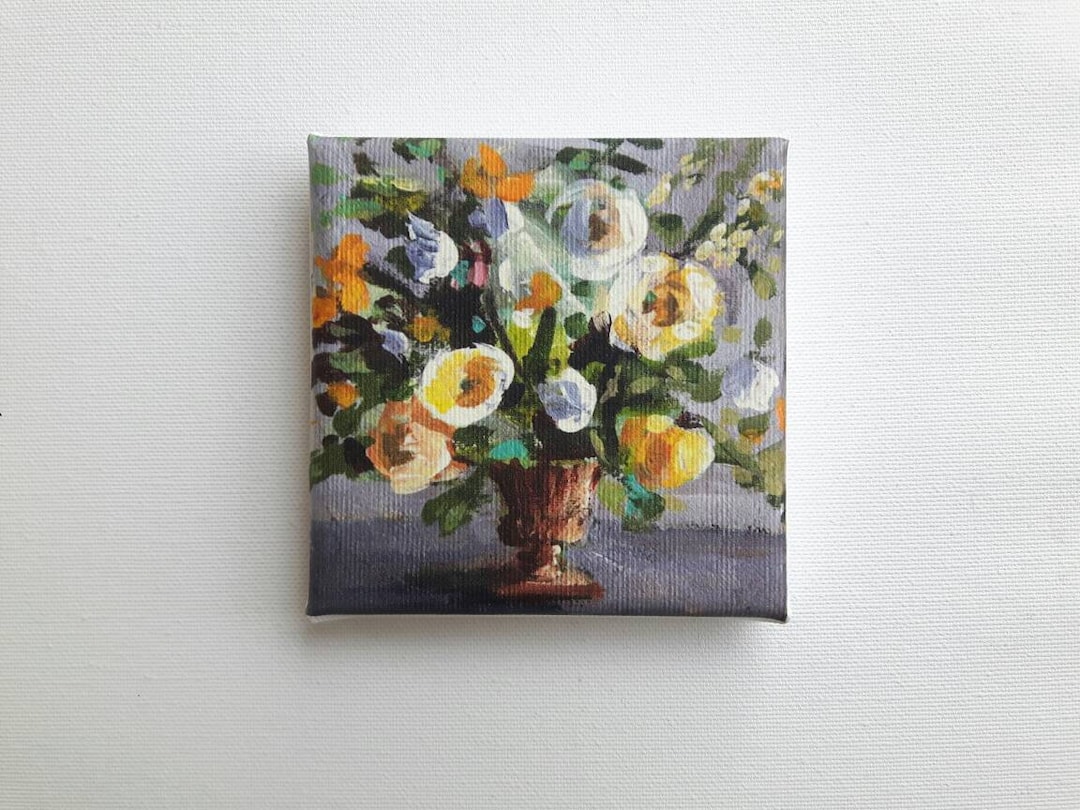 Small Flower Print, Print on Canvas, Tiny Painting, Small Canvas, Print ...