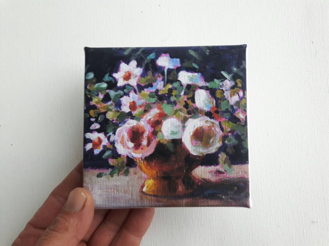 Small Flower Print, Print on Canvas, Tiny Painting, Small Canvas, Print ...