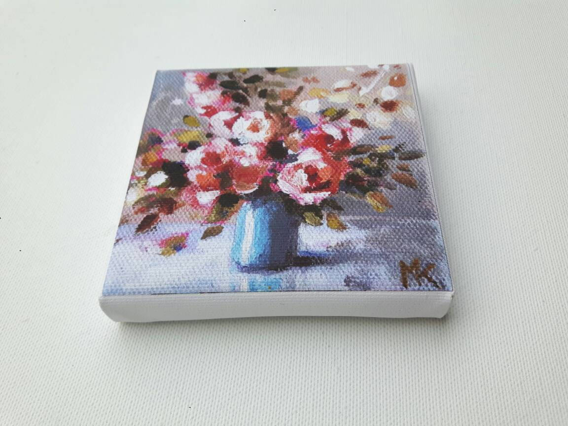 Small flower print print on canvas tiny painting small | Etsy