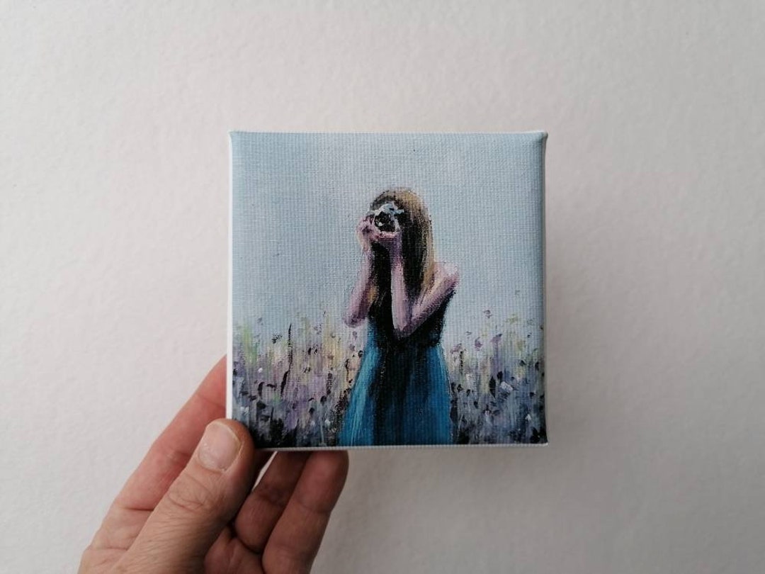 Small Canvas Print, Girl Painting , Flower Print, Portrait Print ...