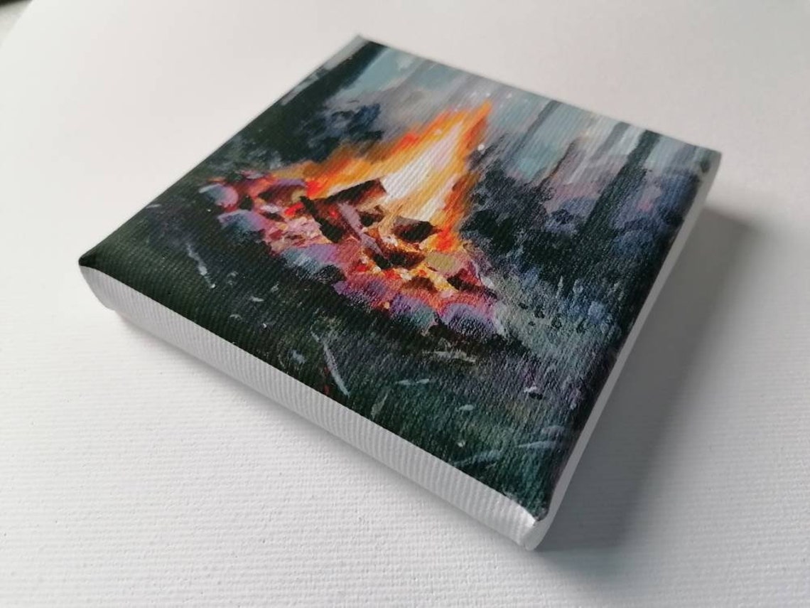 Small Campfire Print Print on Canvas Tiny Painting Small - Etsy