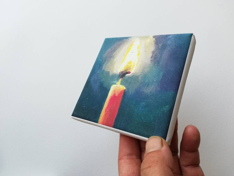 Flame small canvas print candle painting christmas print | Etsy