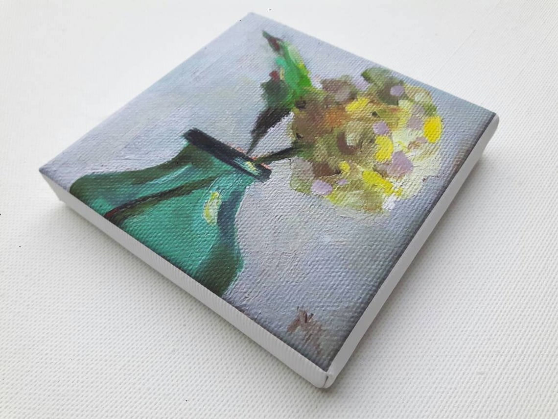 Small Flower Print, Print on Canvas, Tiny Painting, Small Canvas, Print ...