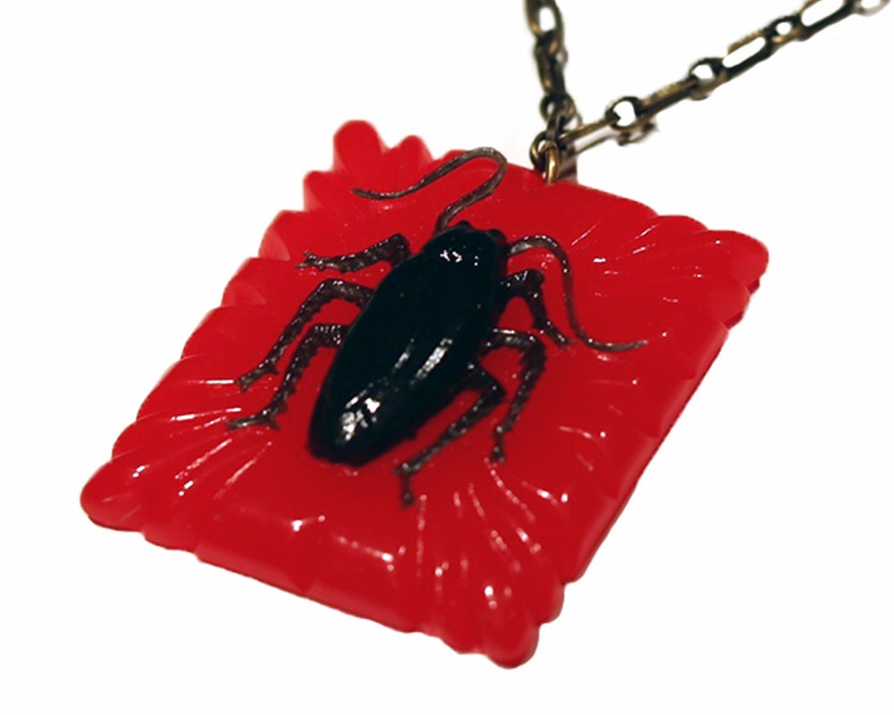 Red Resin Pendant With Black Resin Roach - Etsy