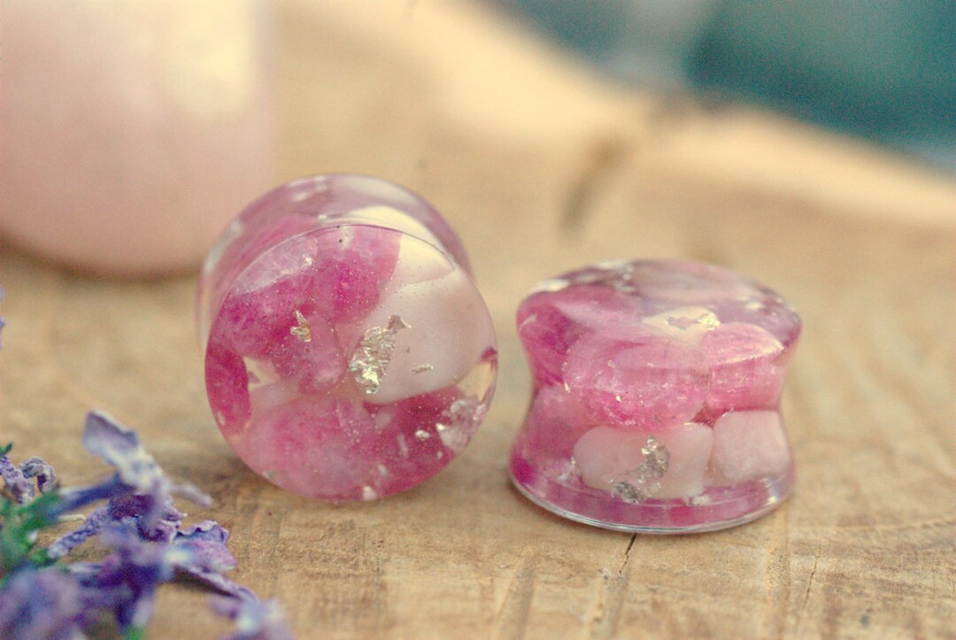 Pink Tourmaline Ear Plugs, Pink Opal Gauges, Gemstone Plugs, Stone ...