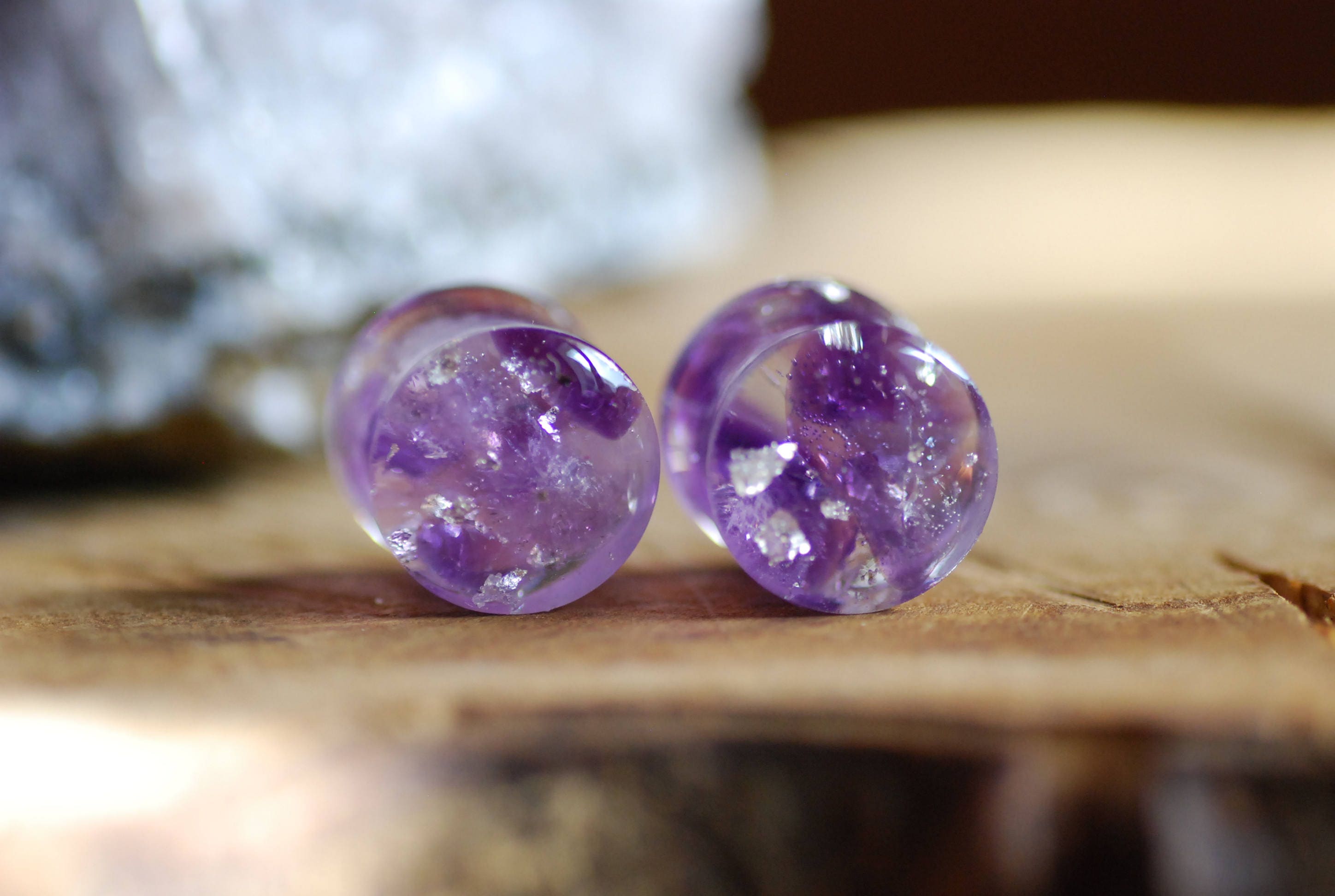 Purple Amethyst Ear Plugs, Gemstone Gauges for Girl, Handmade Beautiful ...