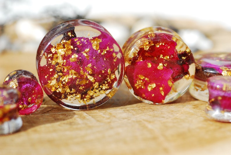 Bouchons de Rose rouge jauges doreille en or 24K Floral | Etsy