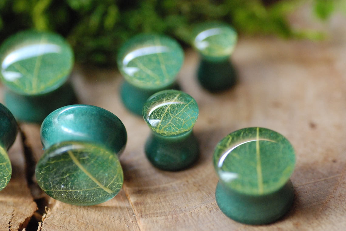 Real Leaf Ear Plugs Green Gauges Skeleton Leaves Plug - Etsy