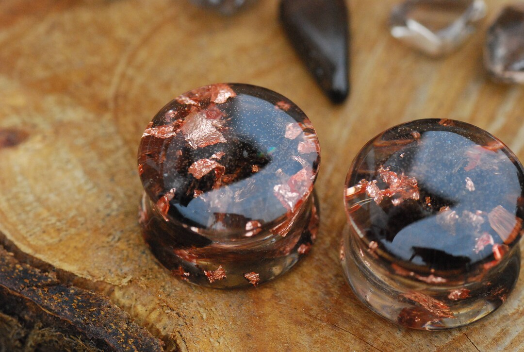 Smoky Quartz Ear Gauges, Brown Copper Plugs, Dark Ear Plugs, Gemstone ...