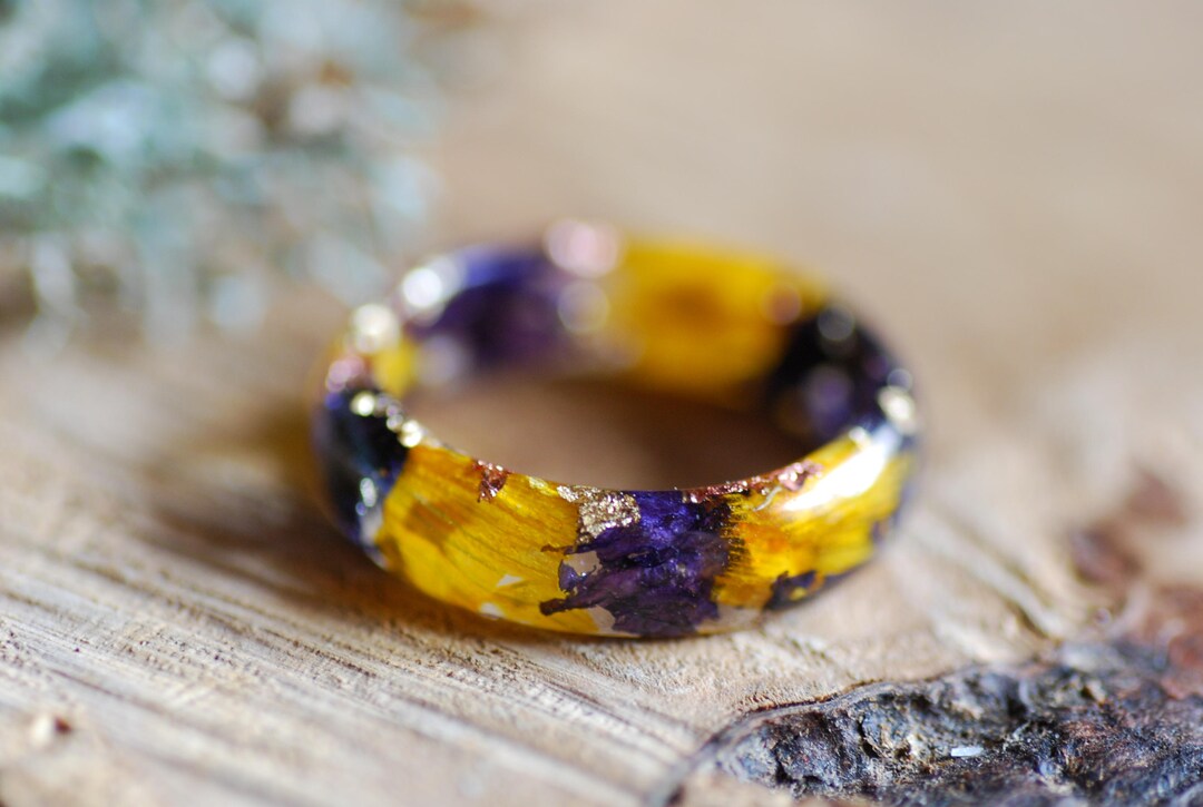 Handmade Sunflower Resin Ring With Purple Flowers, Colorful Rings for ...