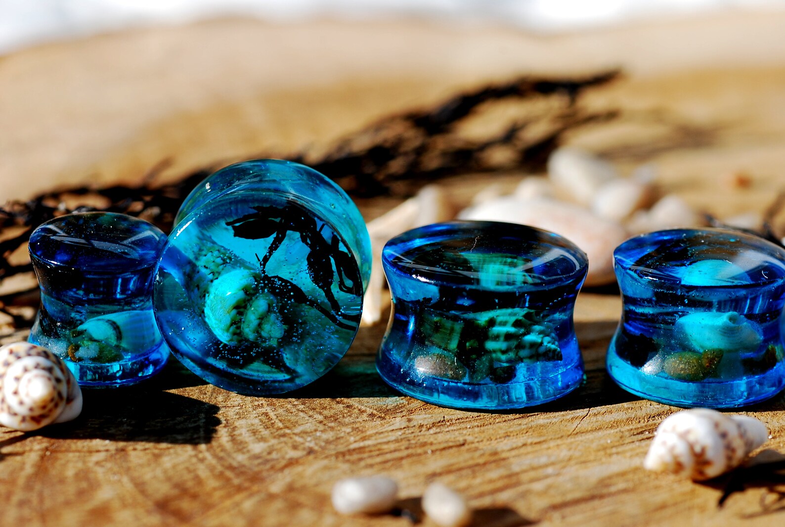 Seashell Ocean Resin Gauges, Blue Surf Gauges, Summer Beach Ear Plugs ...
