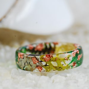Magic Forest Ring With Moss and Lichen, Outdoor Resin Ring With Copper ...