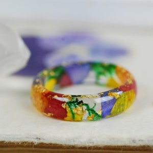 Colorful Resin Ring, Multicolored Flower Ring, Vibrant Ring, Pressed ...