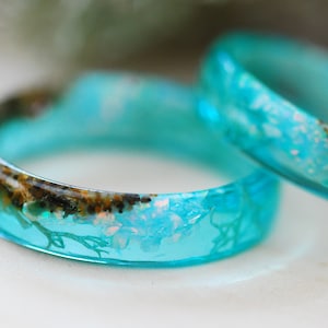Ocean Resin Ring With Opal, Beach Ring With Sand, Blue Mermaid Ring ...