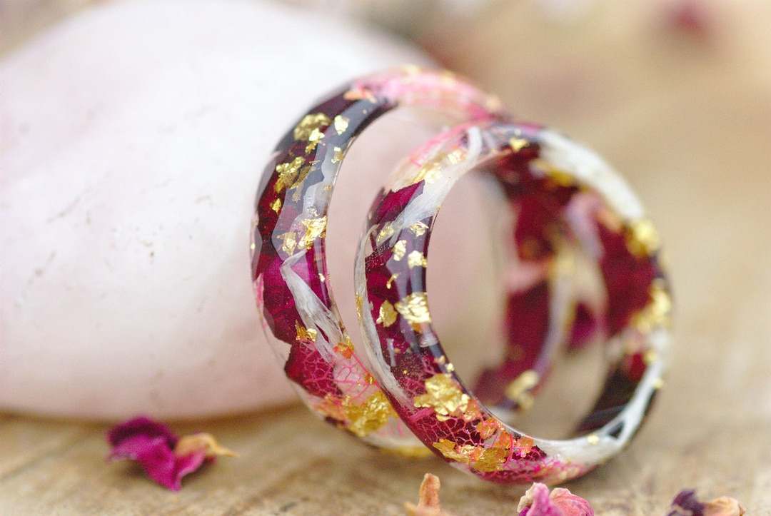 Red Rose Romantic Ring, Promise Ring, Pressed Flower Ring, Nature Resin Ring, Engagement Flower ...
