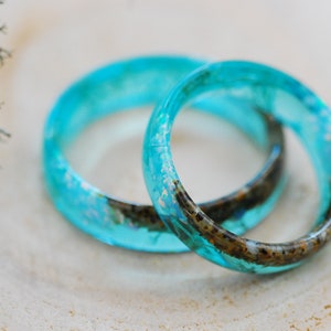 Ocean Resin Ring With Opal, Beach Ring With Sand, Blue Mermaid Ring ...