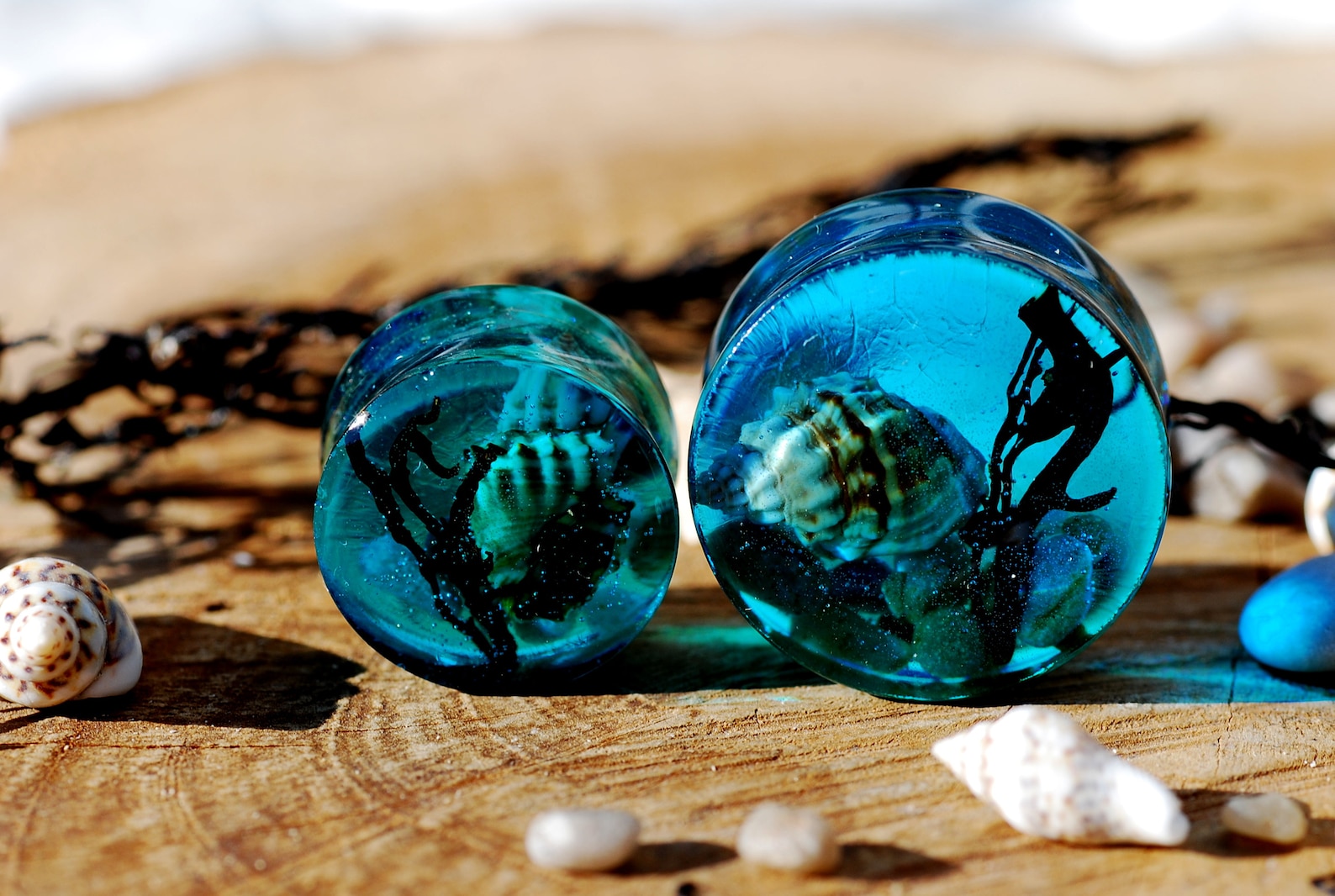 Seashell Ocean Resin Gauges, Blue Surf Gauges, Summer Beach Ear Plugs ...