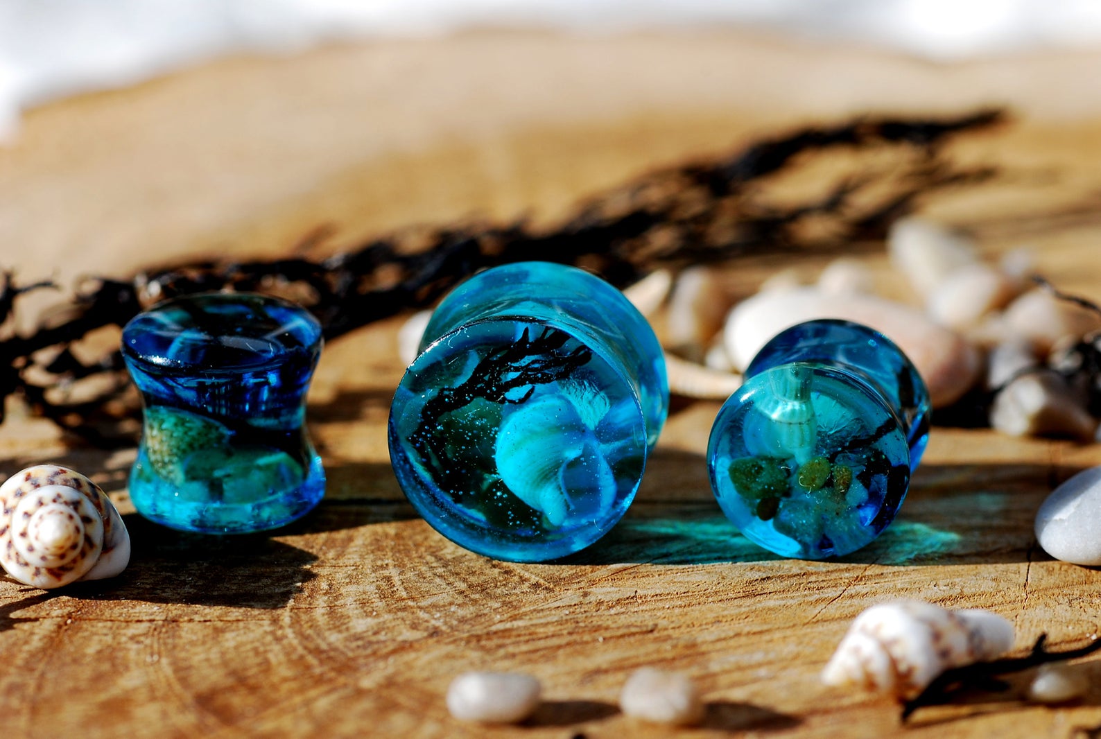 Seashell Ocean Resin Gauges, Blue Surf Gauges, Summer Beach Ear Plugs ...