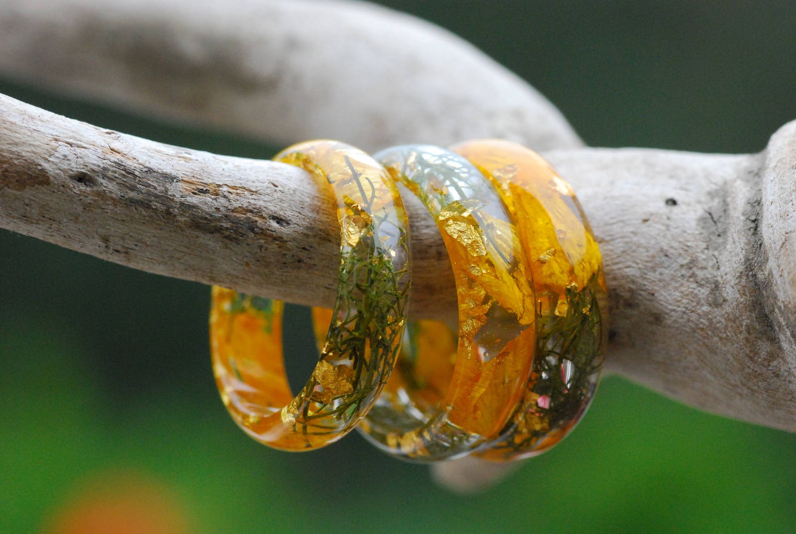 Pressed Flower Ring, Botanical Ring, Yellow Flower Ring, Green Plant ...