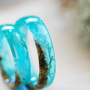 Ocean Resin Ring With Opal, Beach Ring With Sand, Blue Mermaid Ring ...